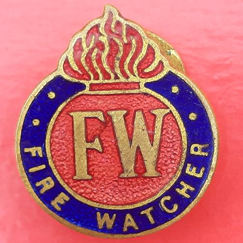 Fire Watcher – Enamelled Button Hole Badge – Steady The Buffs Militaria